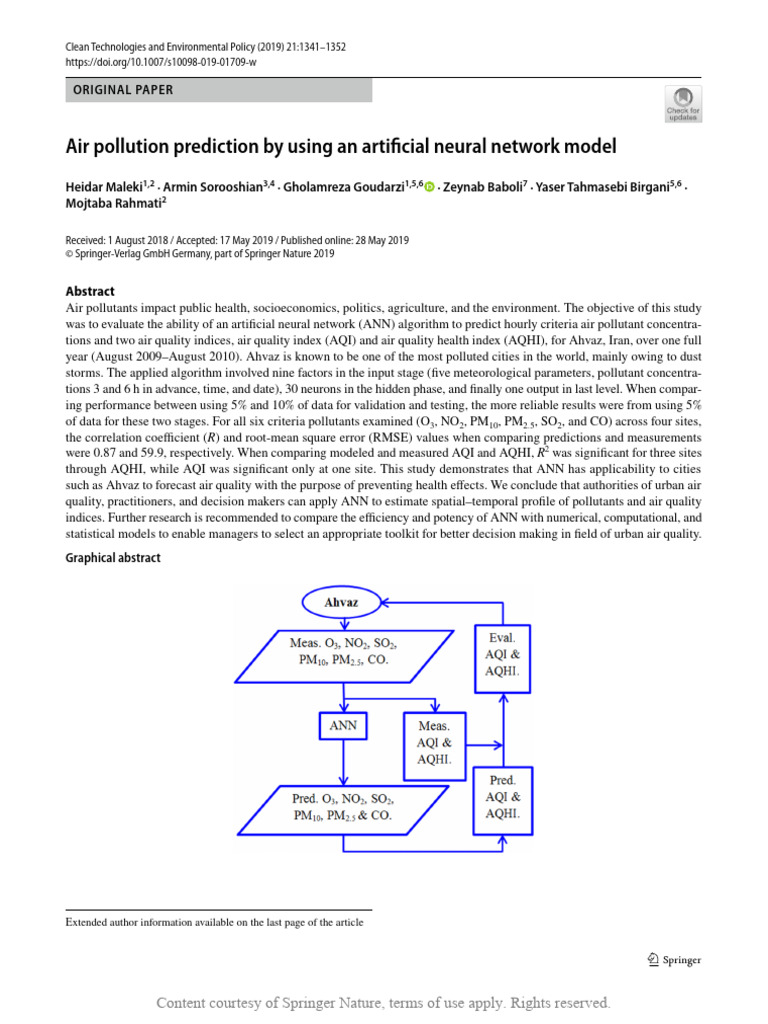 Air Pollution Prediction by Using An Artificial Ne | PDF | Human Impact ...