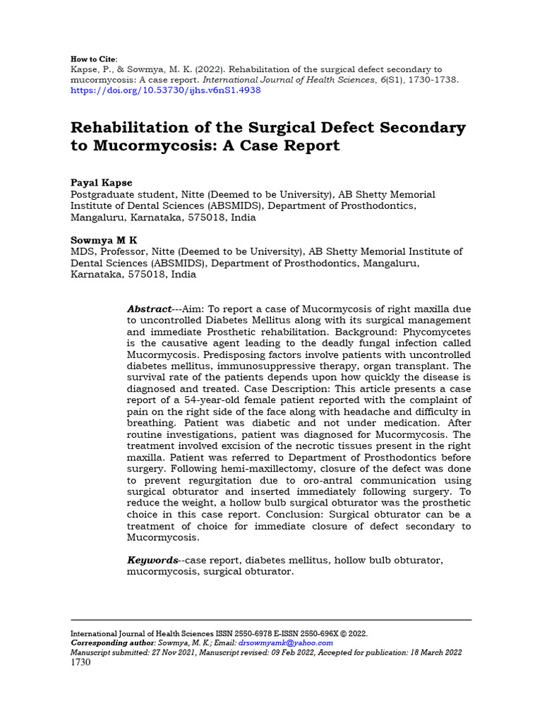 Rehabilitation of The Surgical Defect Secondary | PDF | Clinical ...