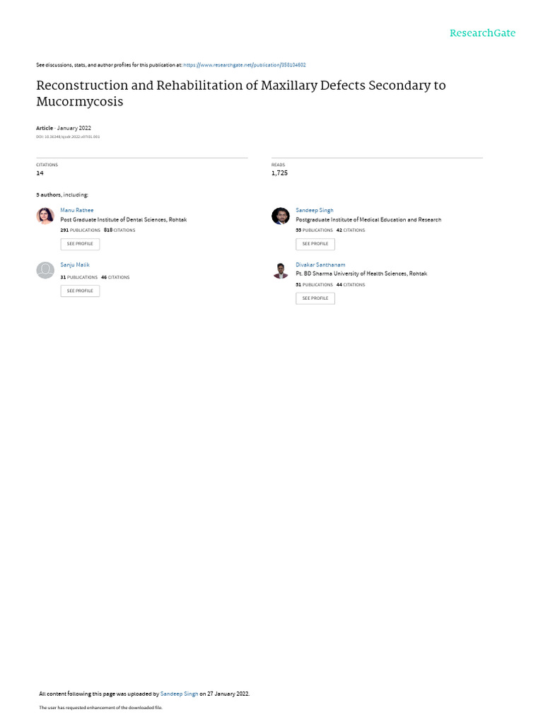 Reconstruction and Rehabilitation of Maxillary Defects Secondary to ...