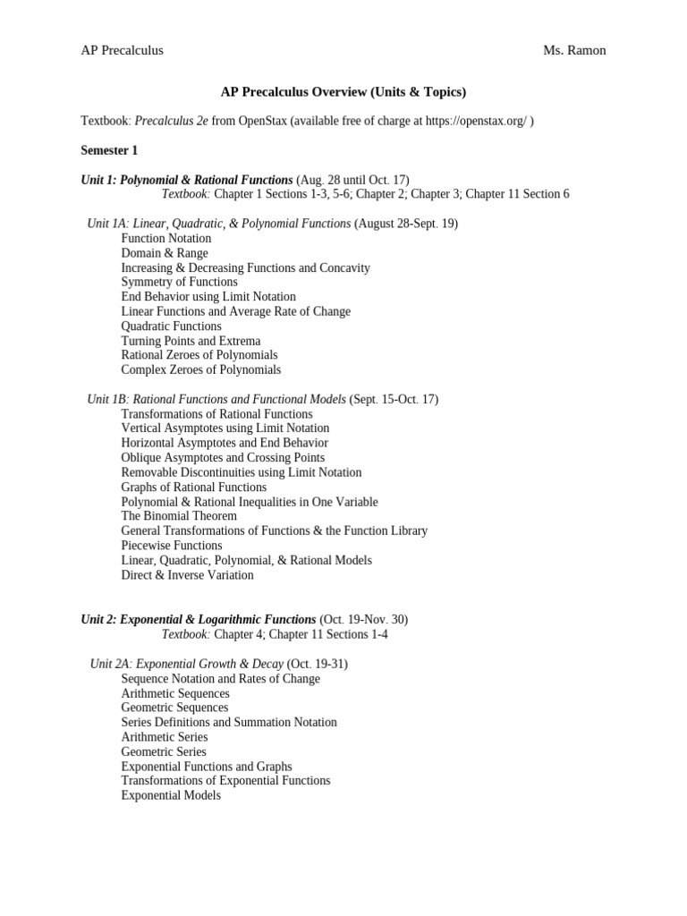 AP Precalculus Course Overview 2023 | PDF | Trigonometric Functions ...