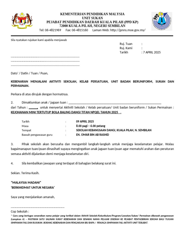 SURAT KEBENARAN ibu bapa penjaga | PDF