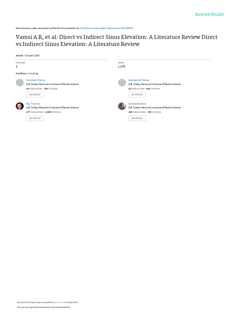Direct vs Indirect Sinus Elevation Review | PDF | Dental Implant | Surgery
