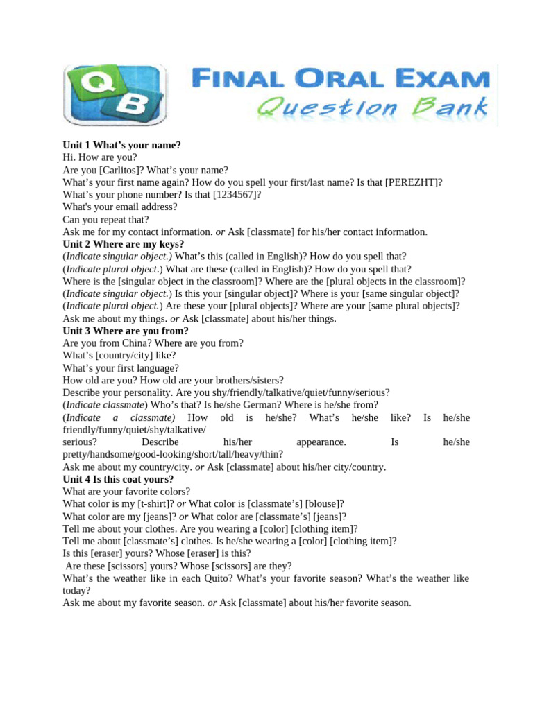 Final Oral Exam Question Bank | PDF
