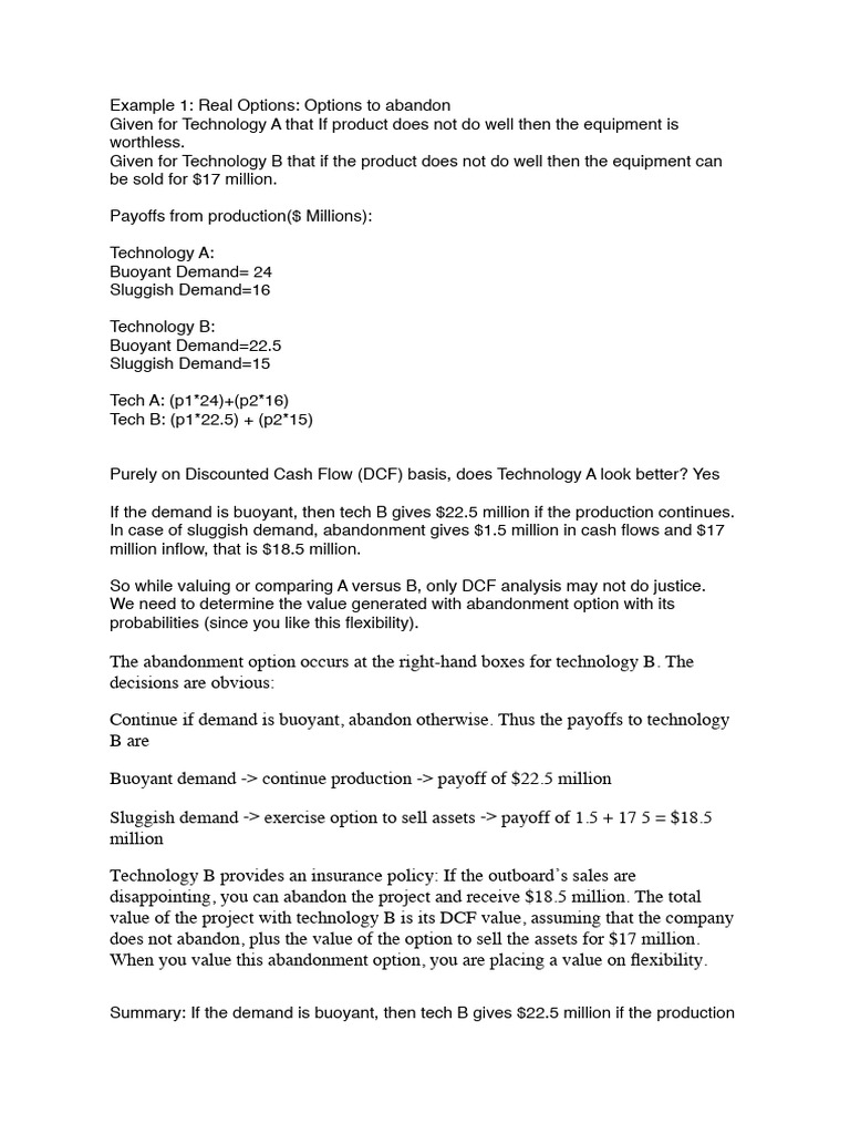 My Real Options Examples | PDF | Net Present Value | Financial Markets