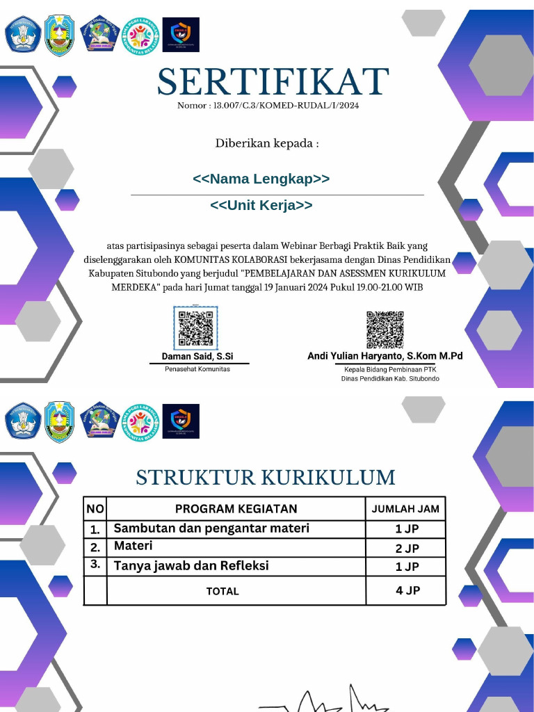 Sertifikat Webinar Pembelajaran Dan Asesmen KurMer Revisi | PDF