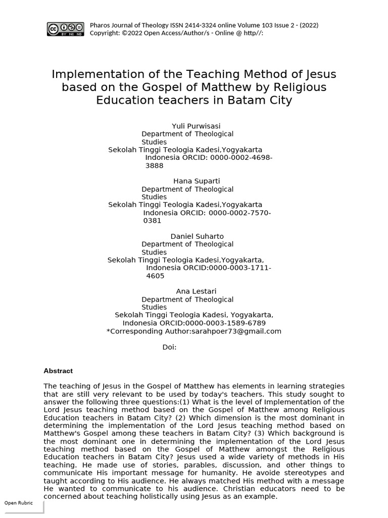 Implementation of The Teaching Method of Jesus Bas | PDF | Jesus | Disciple (Christianity)