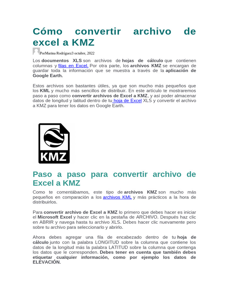 LIC. AL ULISES AZUA Cómo Convertir Archivo de Excel A KMZ | PDF | Microsoft Excel | Archivo de ...