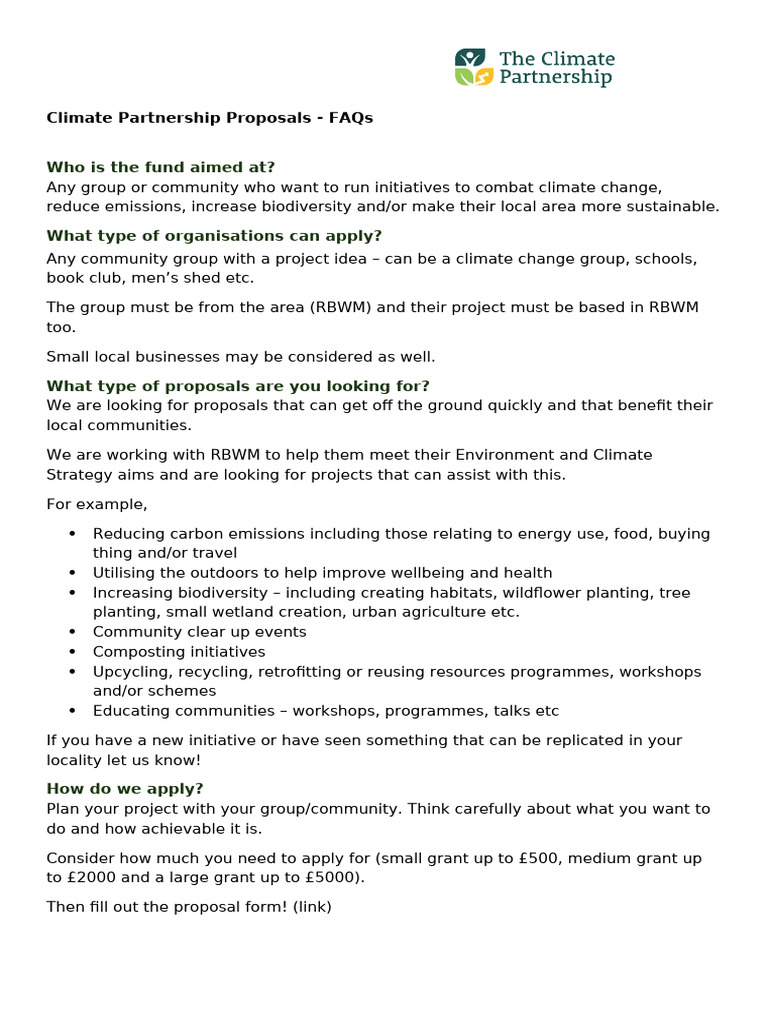 b62db2533e51f8196a7015cd1fc54cd1_FAQs_Climate_Partnership_Proposal | PDF | Natural Environment