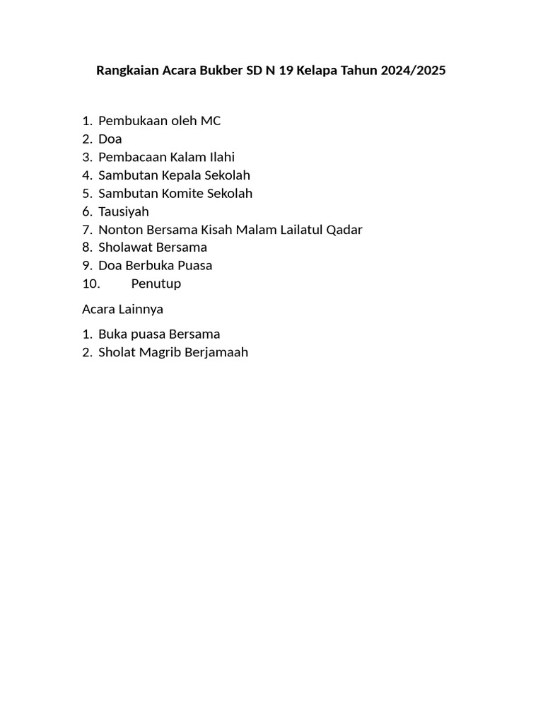 Rangkaian Acara Bukber SD N 19 Kelapa Tahun 2024 | PDF