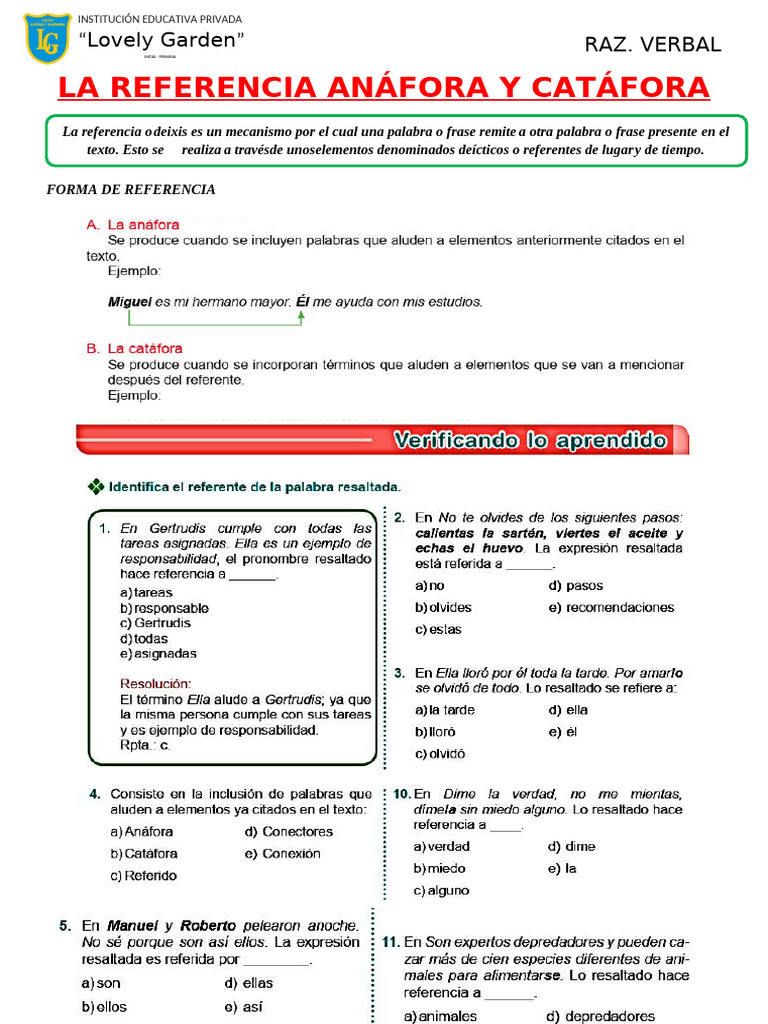 Referencia Anáfora y Catafora en Educación | PDF