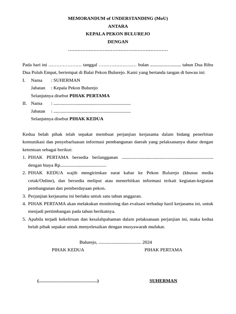 MEMORANDUM of UNDERSTANDING | PDF