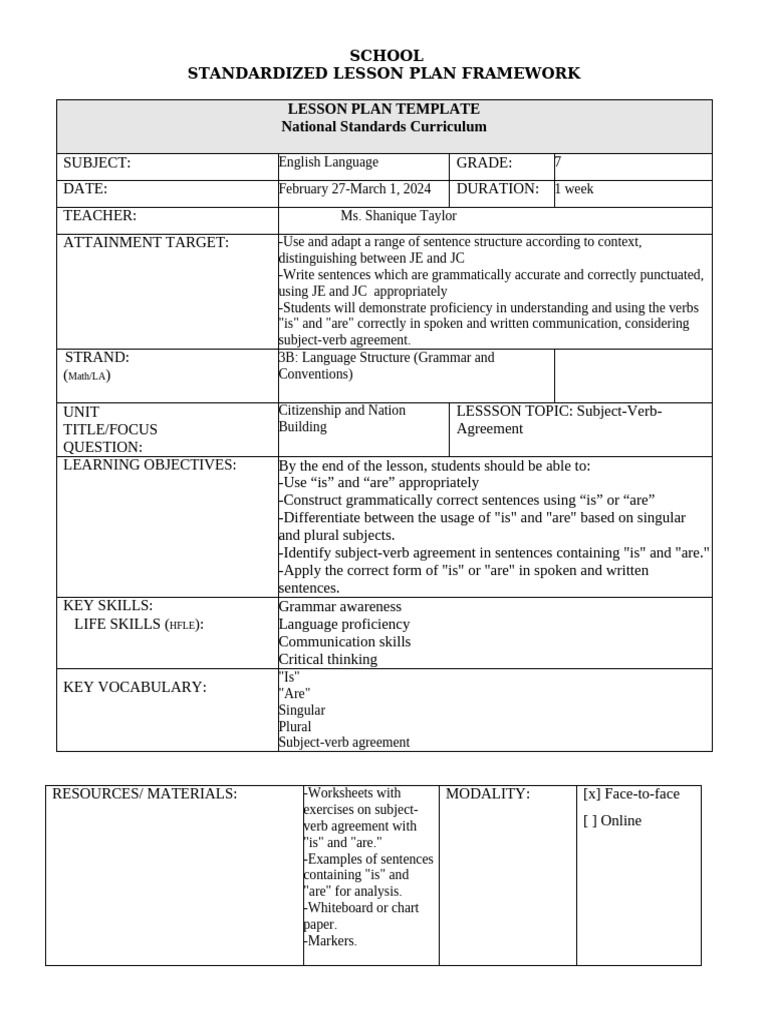 Lesson Plan Englfeb27 Mar1 | PDF | Verb | Lesson Plan