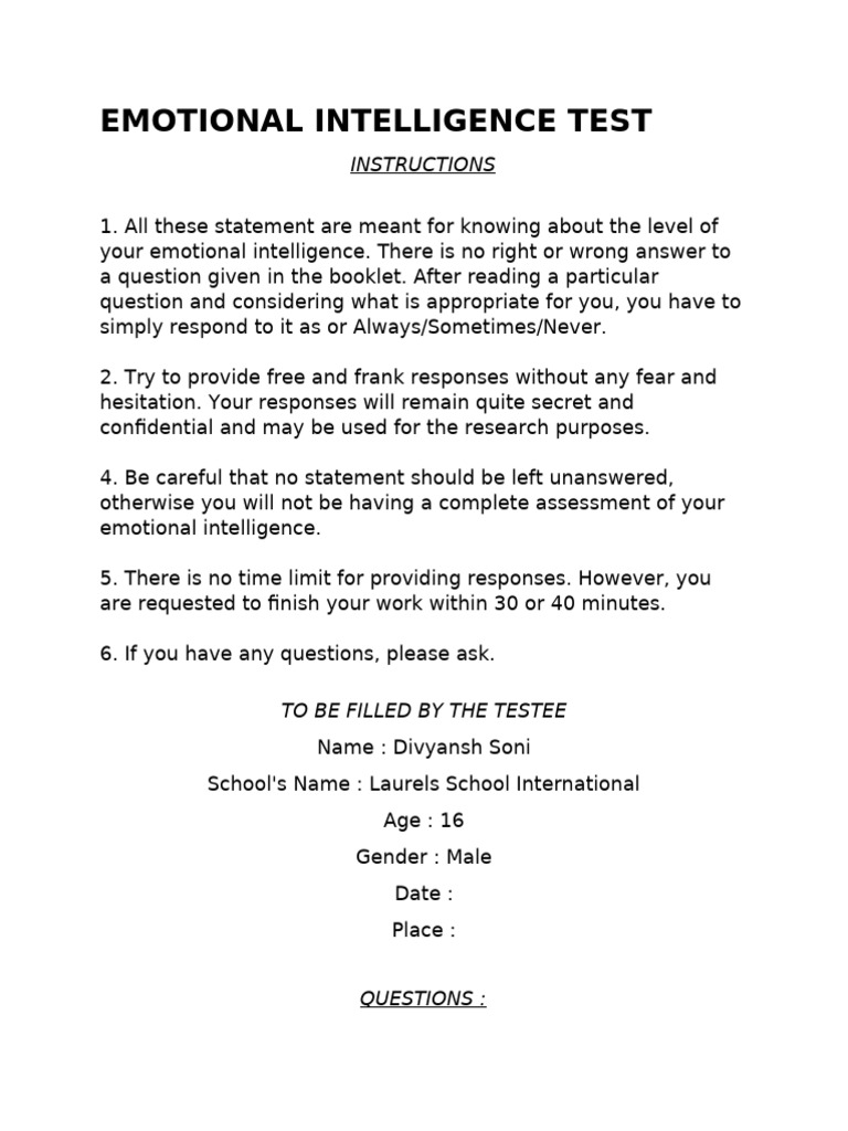 Emotional Intelligence Test | PDF