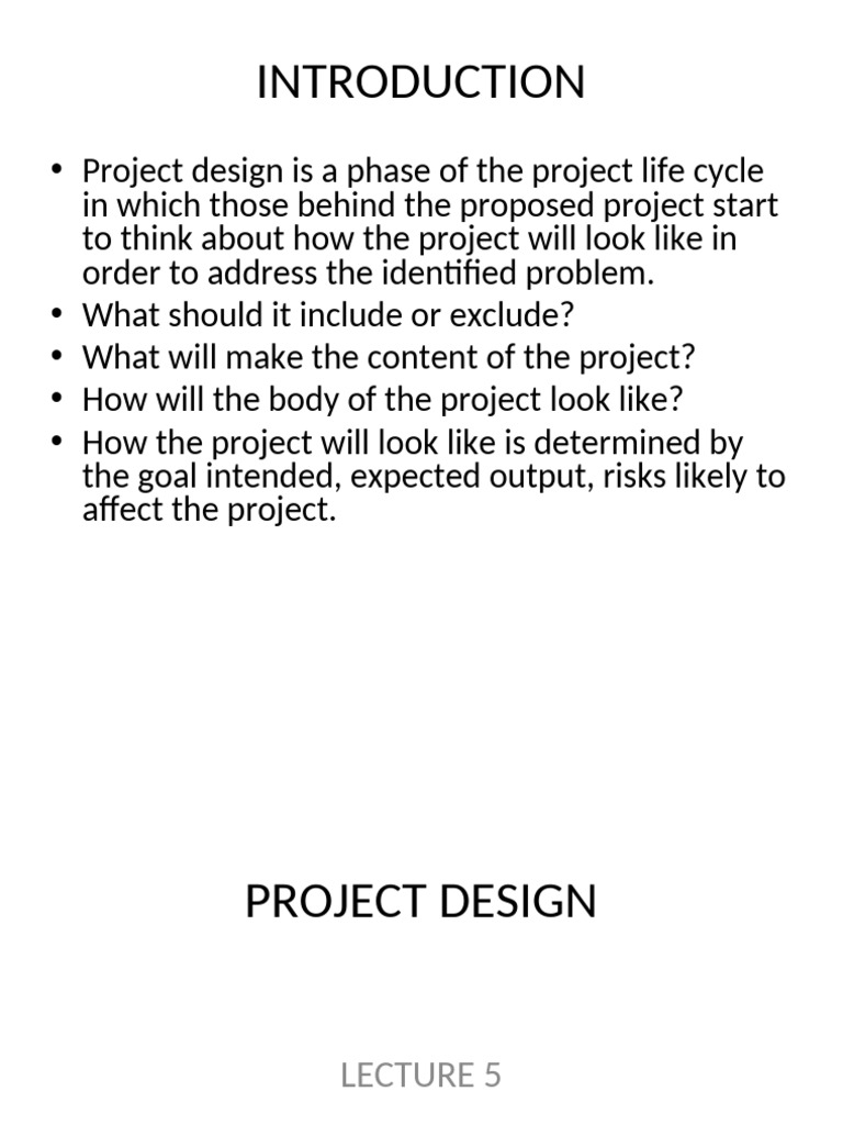 Lecture 5 A Project Design | PDF | Risk | Feasibility Study