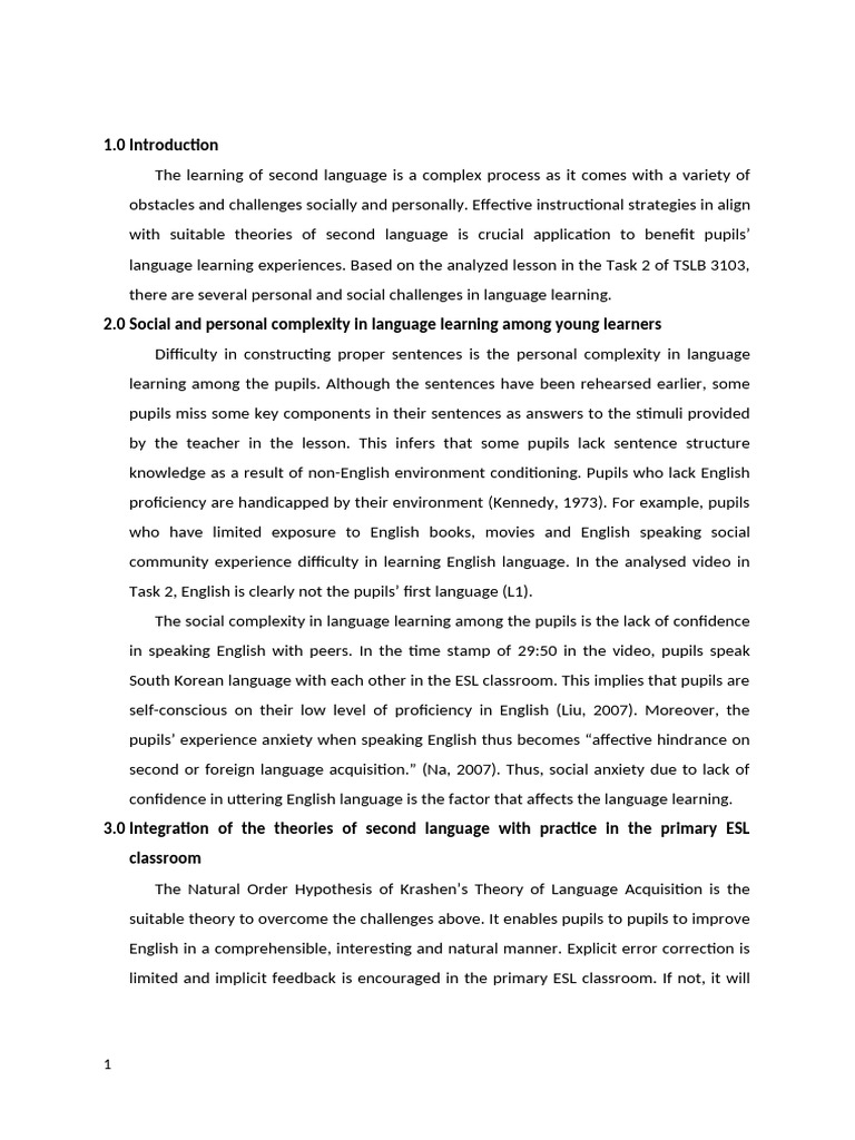 Task 3 Sla Reflective Essay | PDF | Second Language Acquisition | Language Acquisition