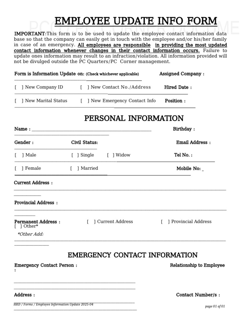 Employee Contact Info Update Form 2025 | PDF | Computing