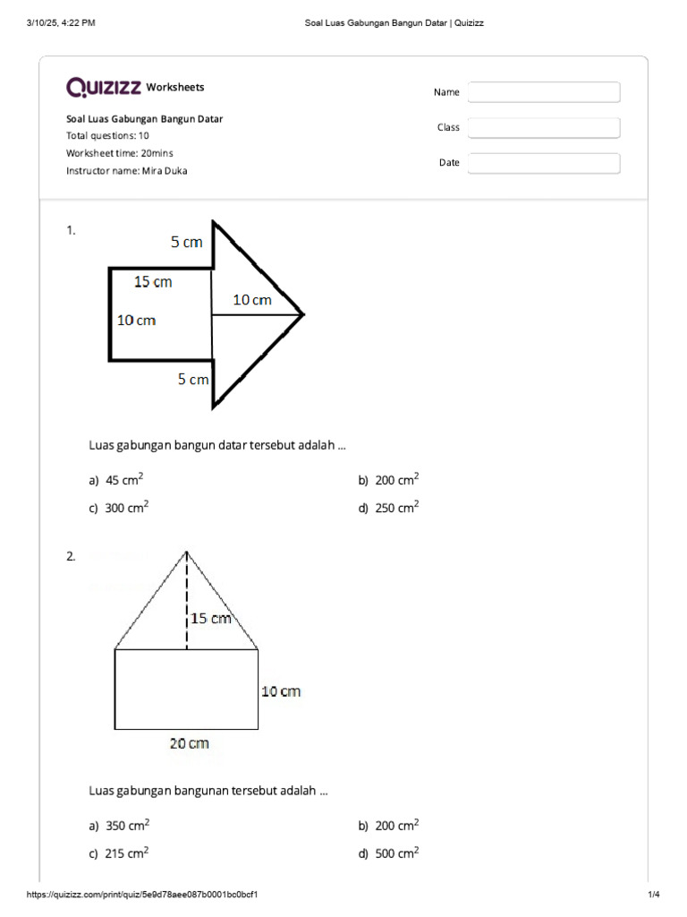 Soal Luas Gabungan Bangun Datar Kelas 5 | PDF