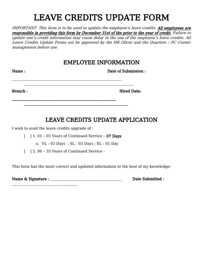Leave Credits Update Form Guide | PDF