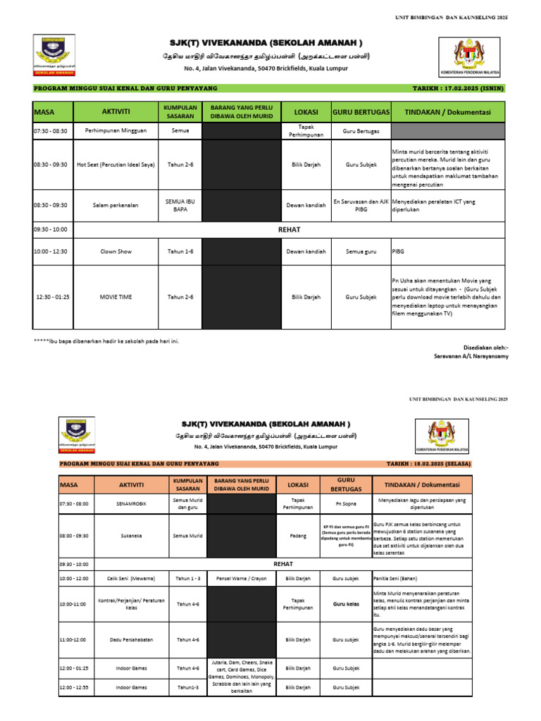 Minggu Suai Kenal Dan Guru Penyayang 2025 | PDF
