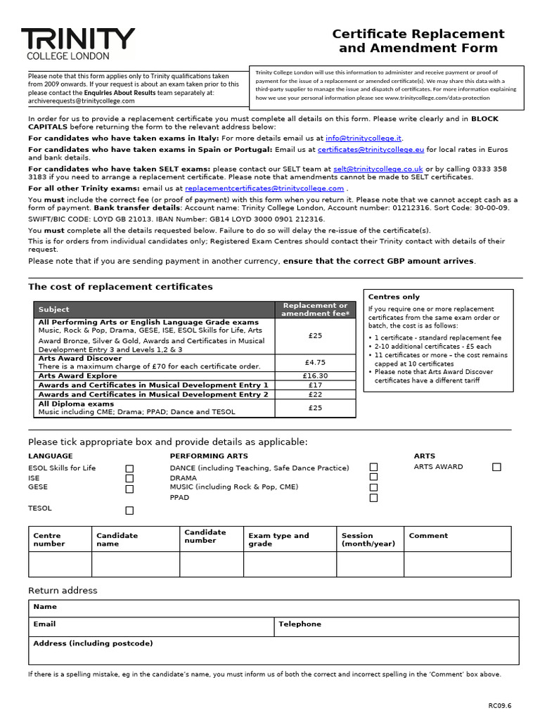 Replacement Certificate Request Form | PDF | English As A Second Or Foreign Language | Wire Transfer