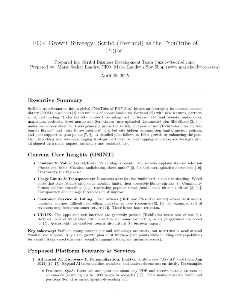 100x Growth Strategy Scribd Everand As The YouTube of PDFs | PDF | Scribd | Subscription ...