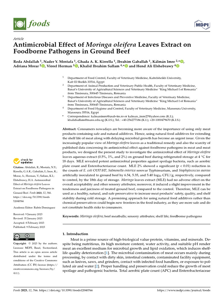 Antimicrobial Effect of Moringa Oleifera Leaves Extract On Foodborne Pathogens in Ground Beef ...