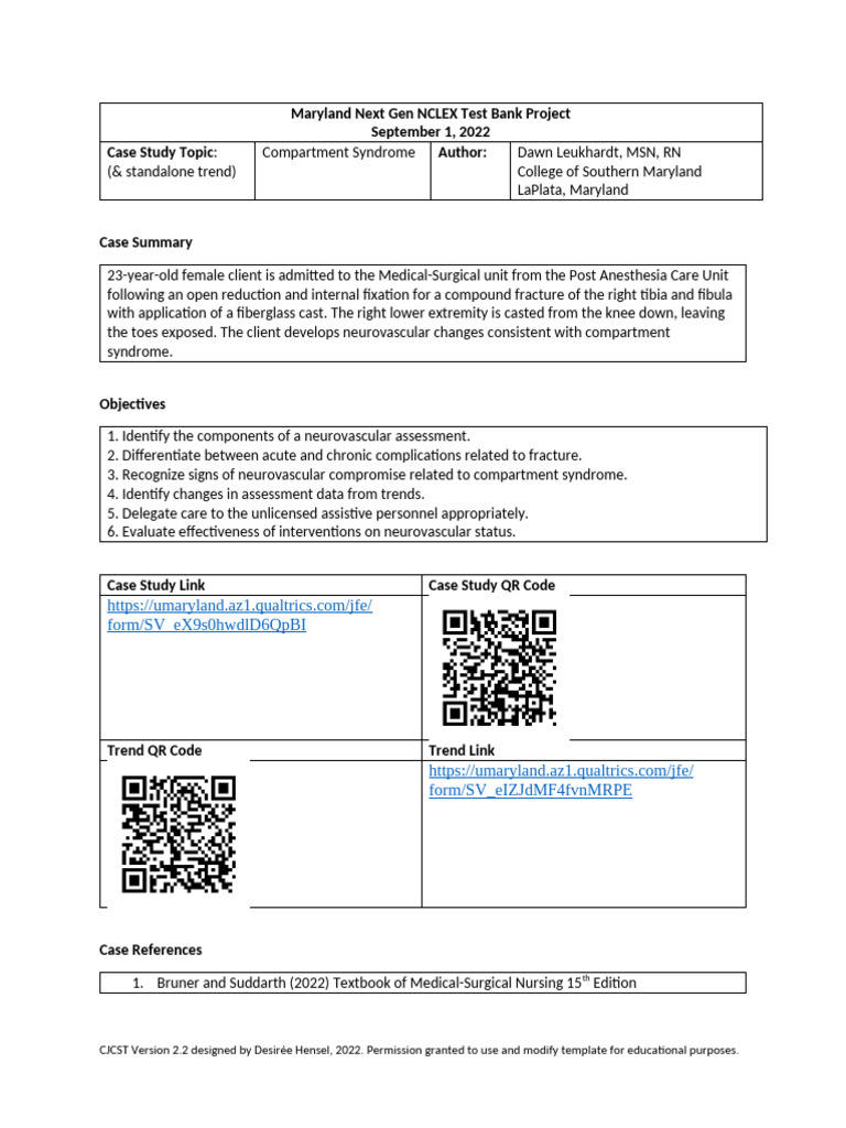Compartment Syndrome Worksheet | PDF | Intravenous Therapy | Clinical ...