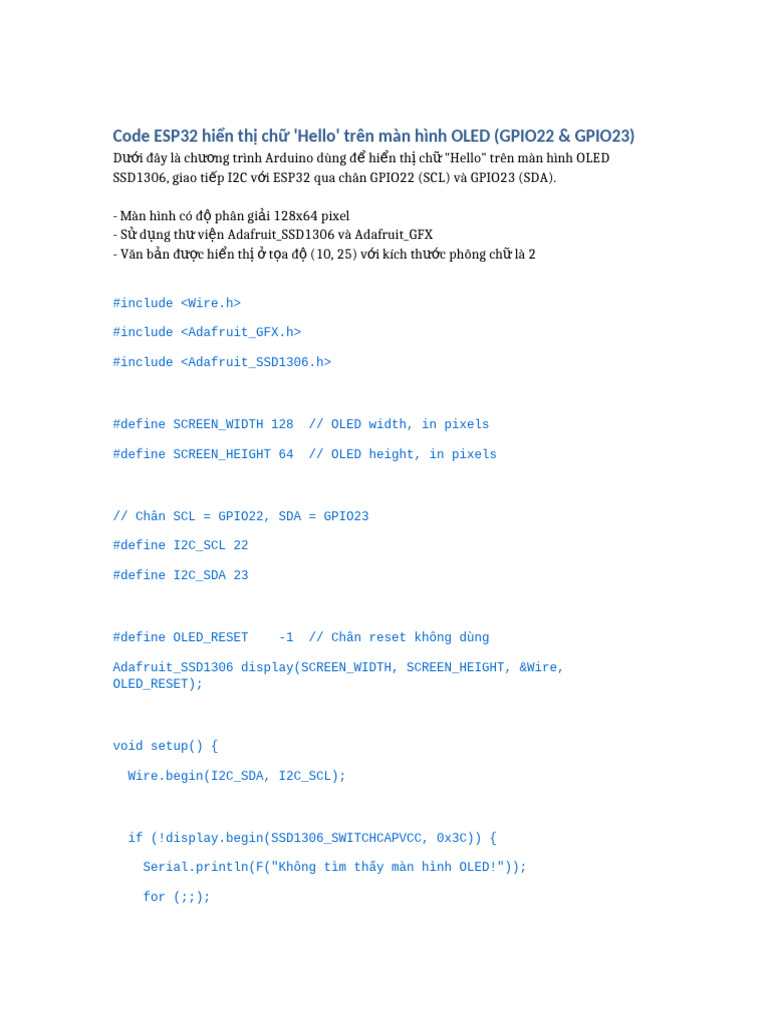 ESP32 Hello OLED GPIO22 GPIO23 | PDF