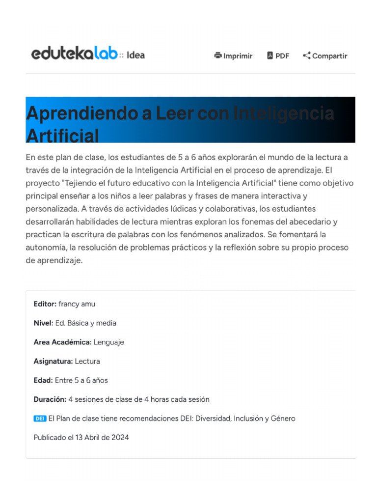 Aprendiendo A Leer Con Inteligencia Artificial | PDF