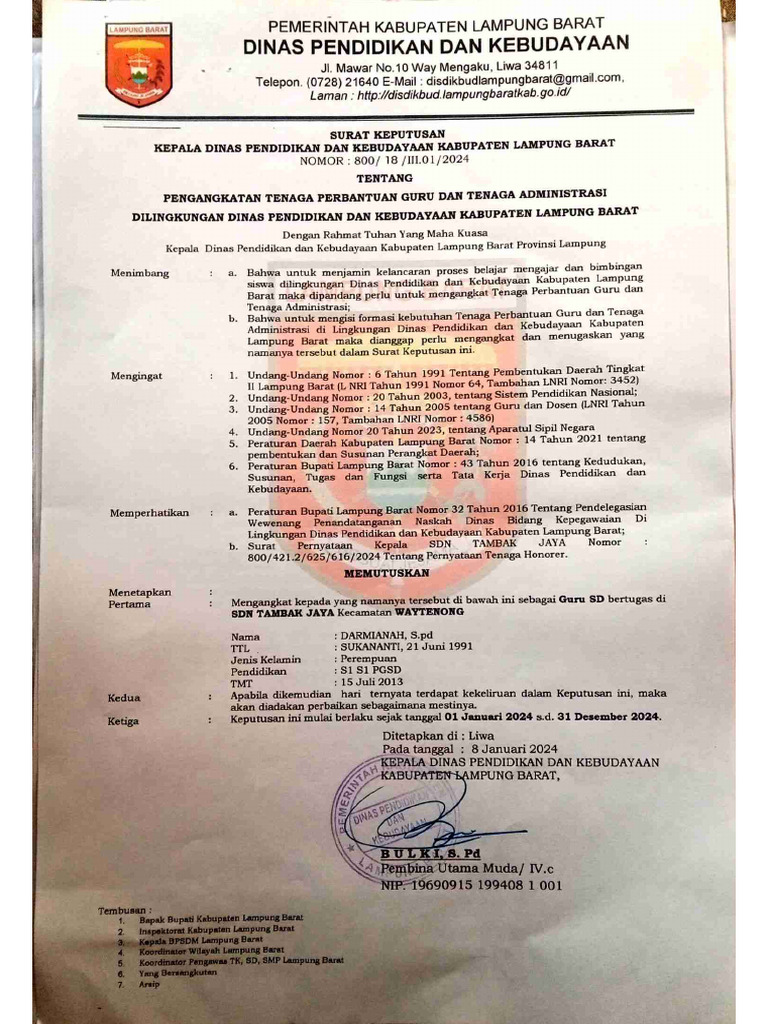 SK Dinas2024 Bu Dar | PDF