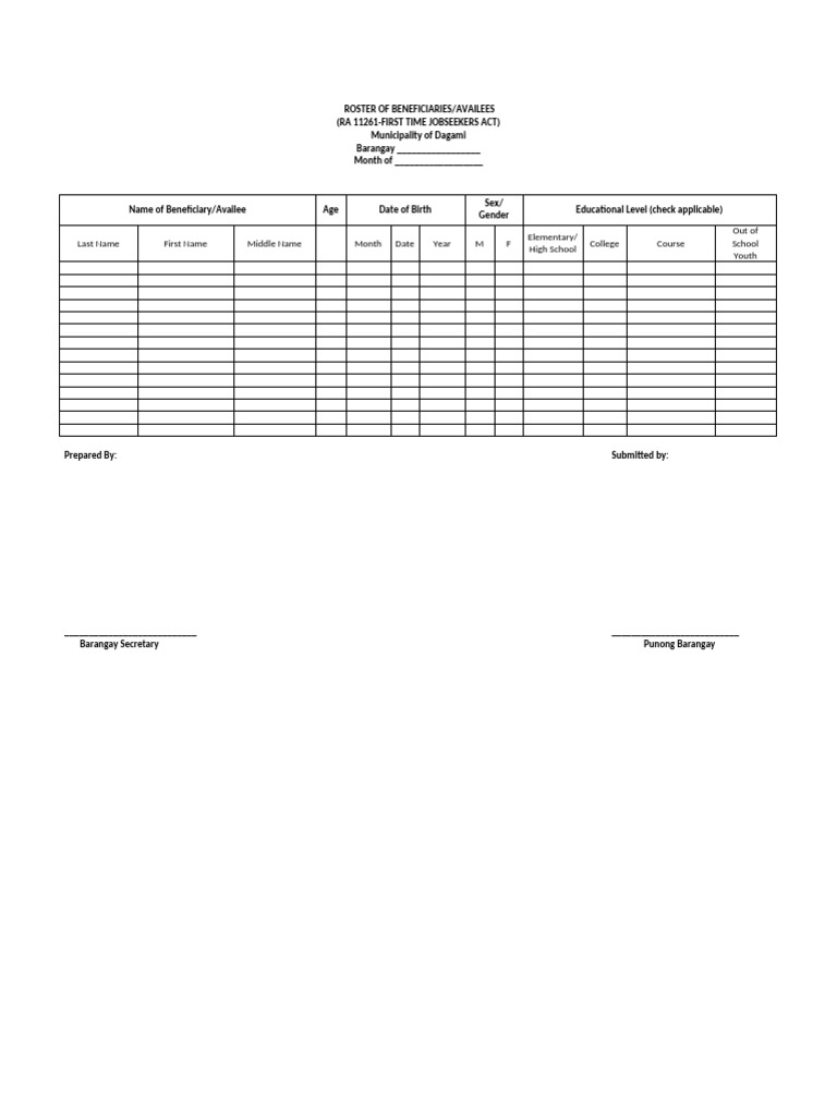 FTJS Certification Roster Template | PDF