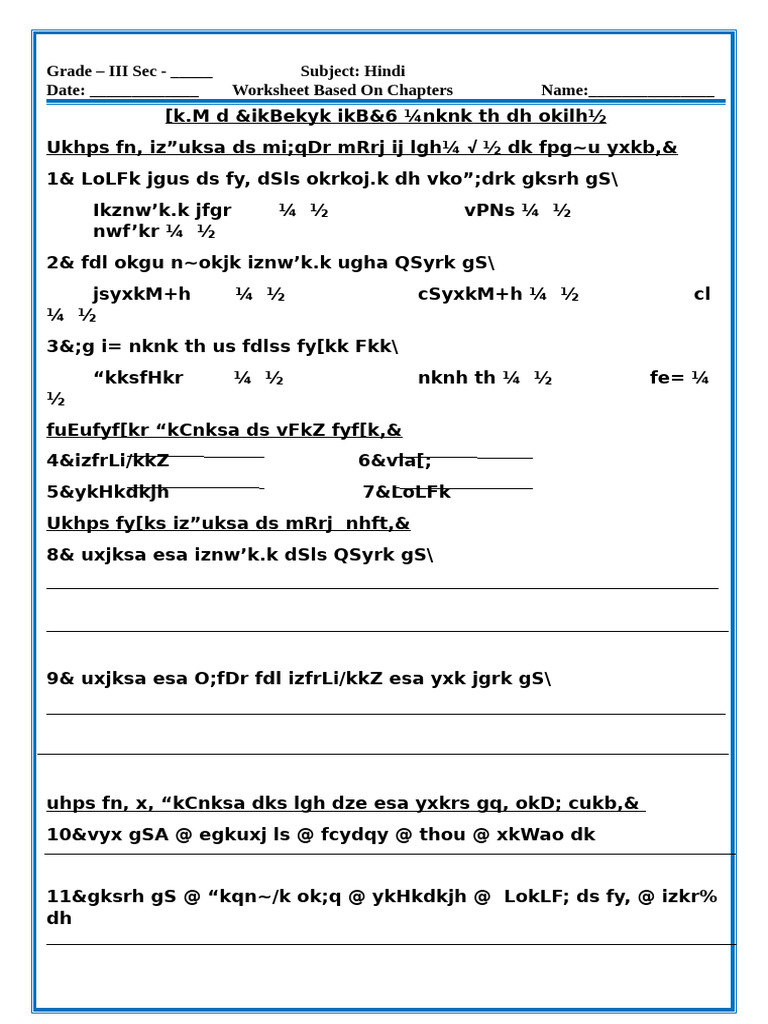 class 3 worksheet ch 6 ,7,8 | PDF