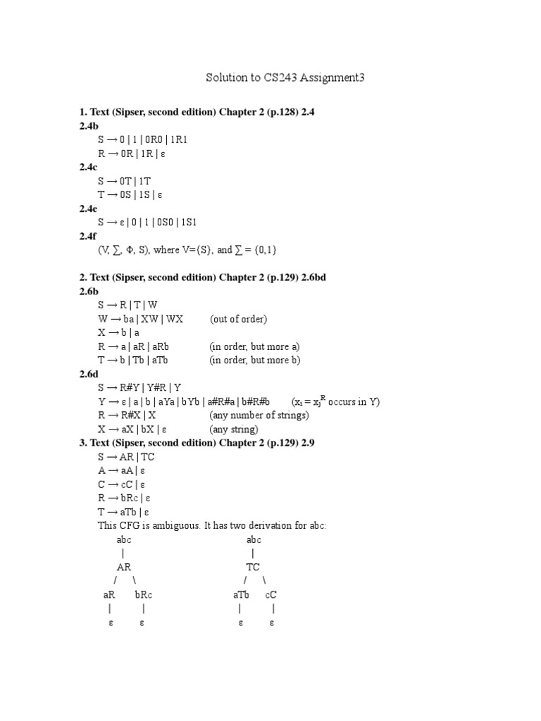 Solution To CS243 Assignment3: 1. Text (Sipser, Second Edition) Chapter 2 (p.128) 2.4 2.4b | PDF ...