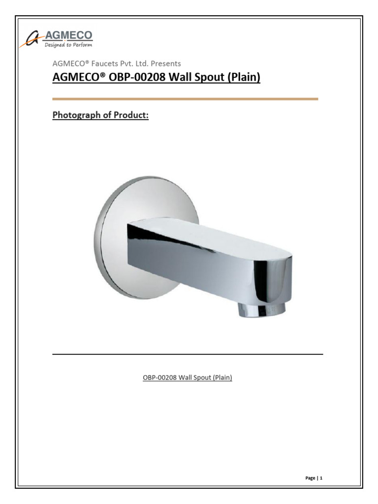 AGMECO ® OBP-00208 Wall Spout (Plain) | PDF