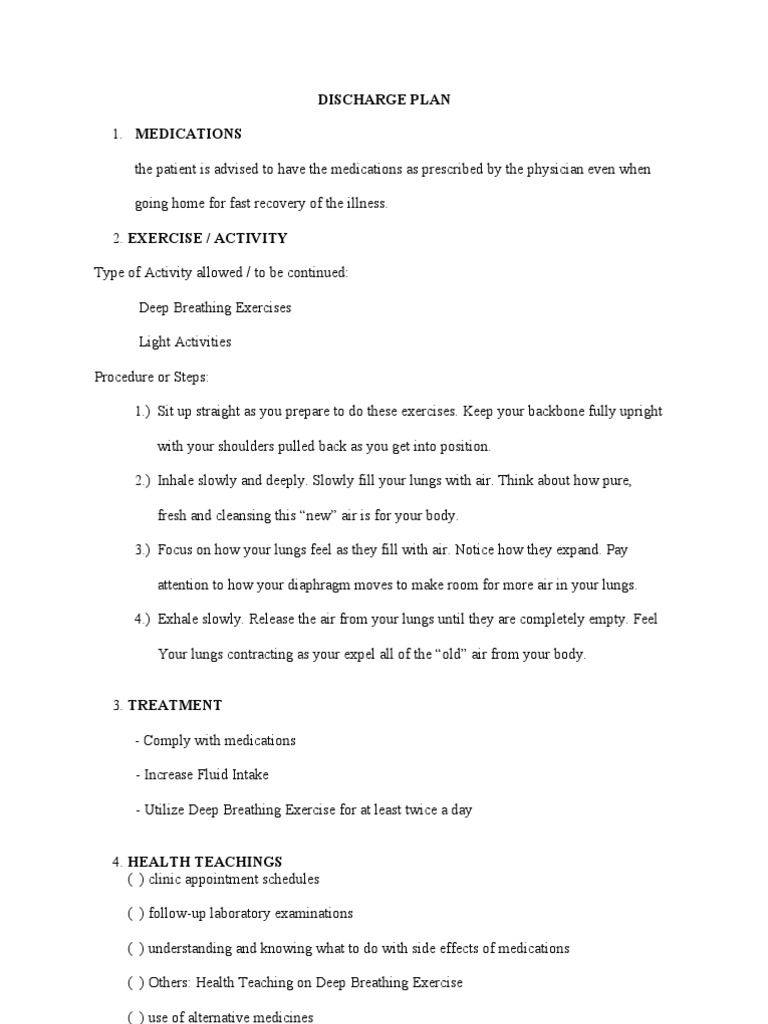 Discharge Plan For Pneumonia Patients 2 | PDF