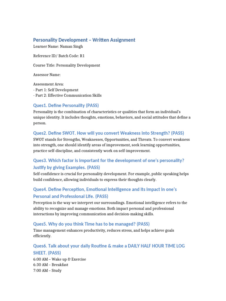 Personality Development Assignment | PDF | Leadership | Disciplines