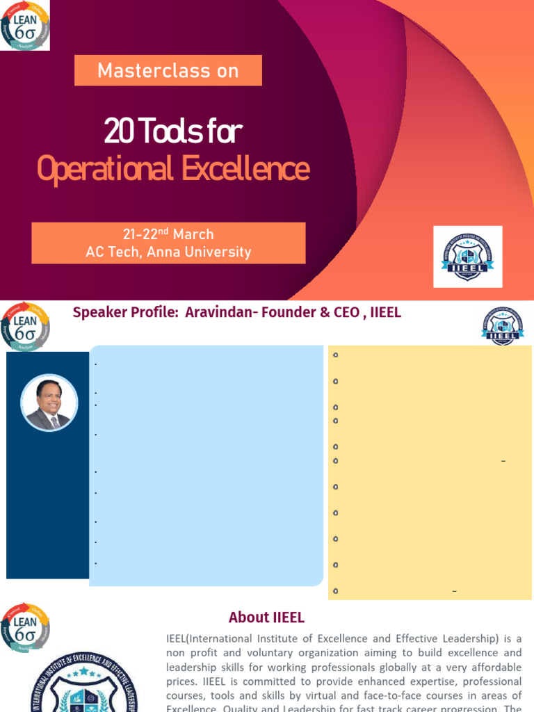 IIEEL -20 Tools of OpEx | PDF | Six Sigma | Statistics