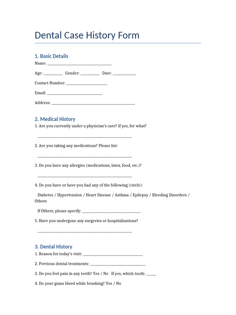 Dental Case History Format | PDF