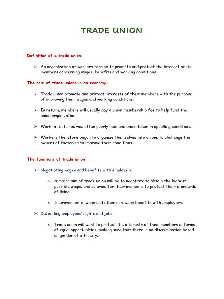Trade Union - Definition, Functions, Types | PDF | Trade Union | Employment