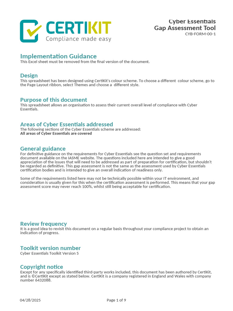 CYB FORM 00 1 Gap Assessment Tool | PDF | Security | Computer Security