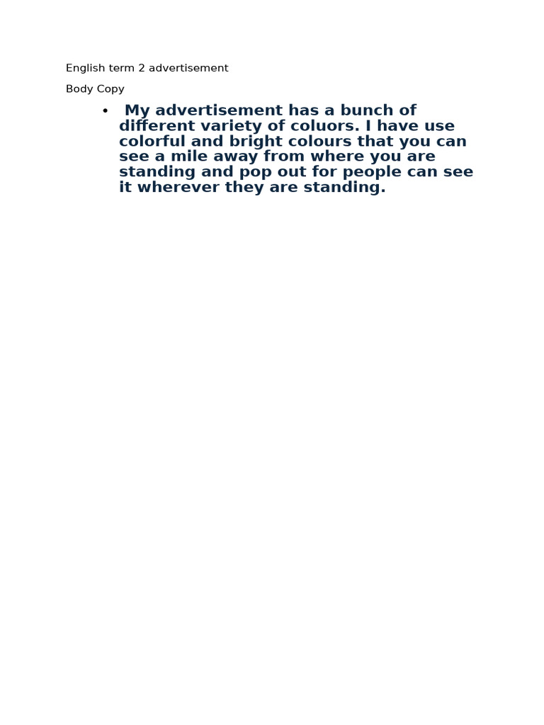 Eglish Year 7 Body Coby | PDF