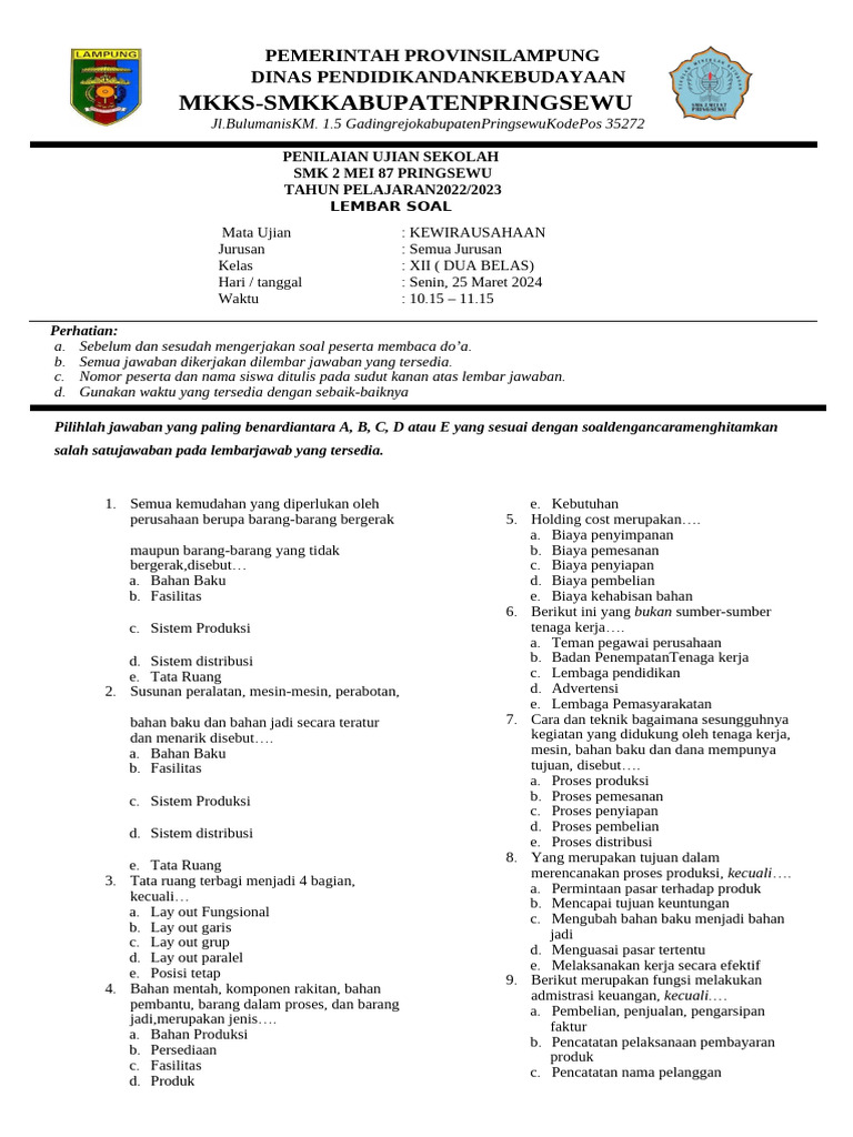 Soal Us Kwu 2024 | PDF