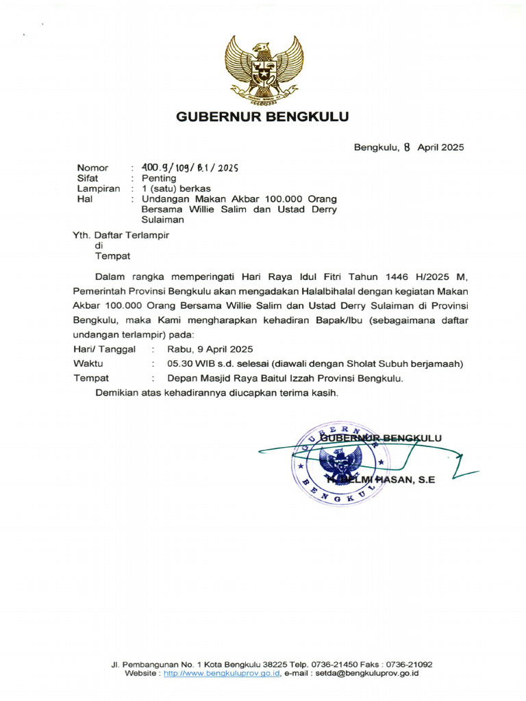 Surat Gub Undangan Makan Akbar TTD Cap | PDF