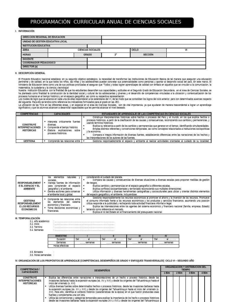 2do Programacion Anual Cs Soc | PDF | Evaluación | Enseñando