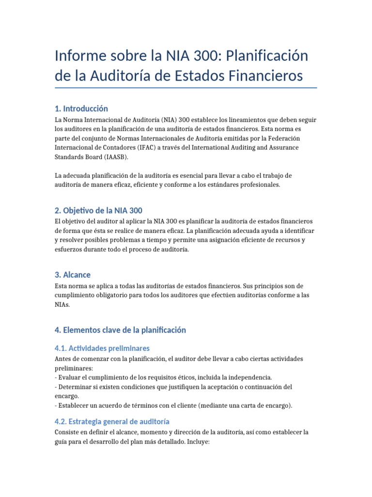 Informe NIA 300 | PDF | Auditoría | Planificación