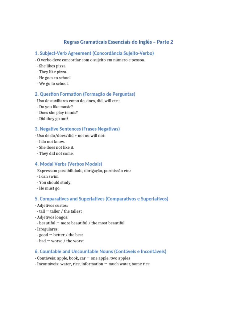 Regras Gramaticais Essenciais Ingles Parte2 Thami | PDF