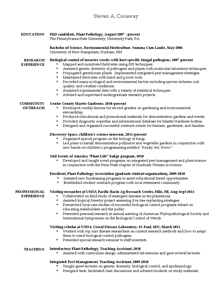 Steven Conaway Resume 2012 | PDF | Biological Pest Control | Plant ...