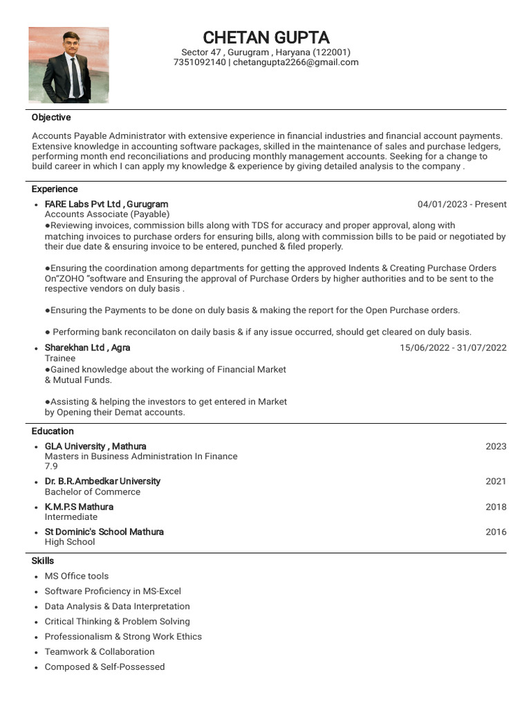 Chetan Gupta CV | PDF | Accounts Payable | Business