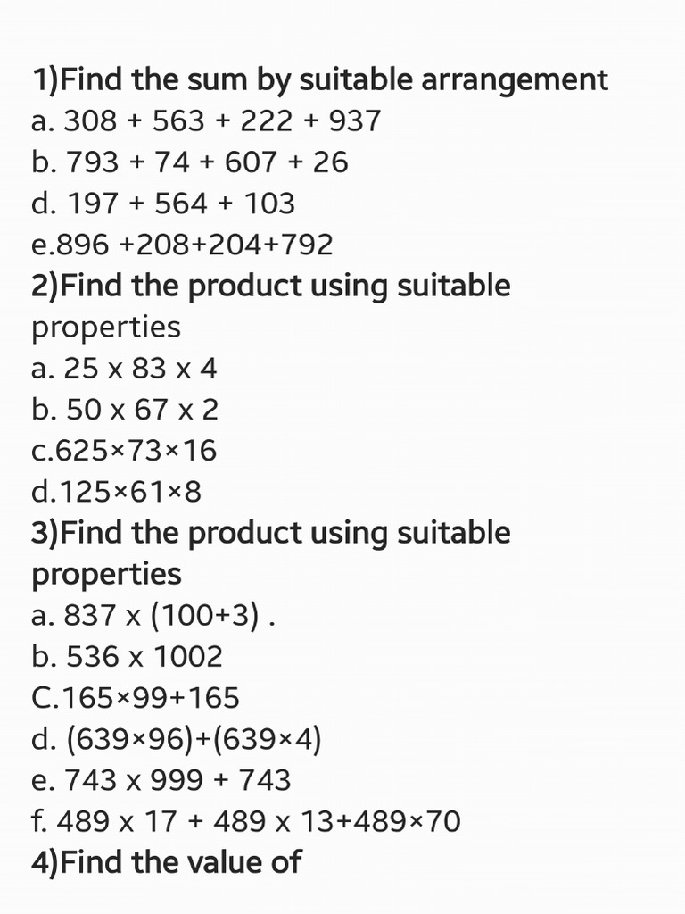 ICSE G6 Math Calc Using Properties-Problems | PDF
