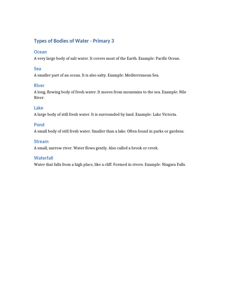 Bodies of Water Primary3 | PDF